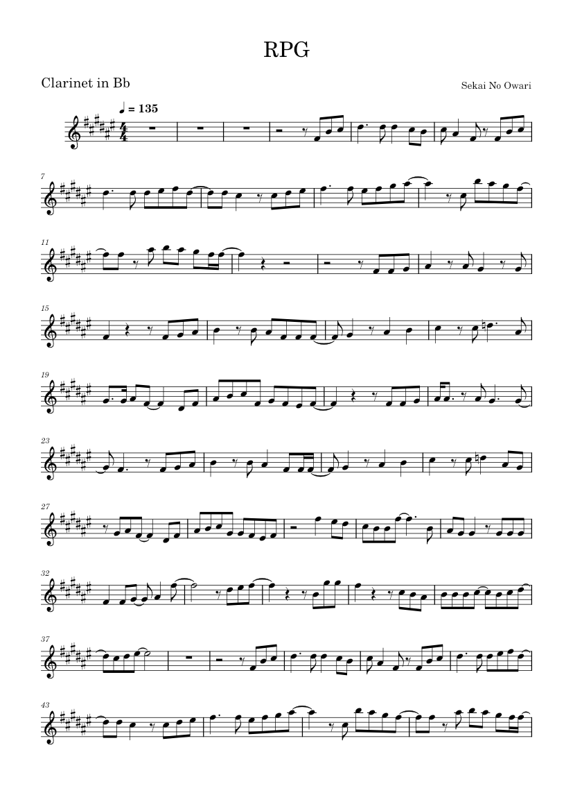 RPG – SEKAI NO OWARI Sheet Music for Clarinet other (Solo) | MuseScore.com
