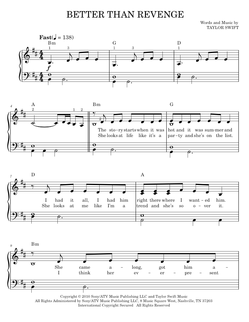 Play Official version of Better than revenge sheet music by Taylor ...