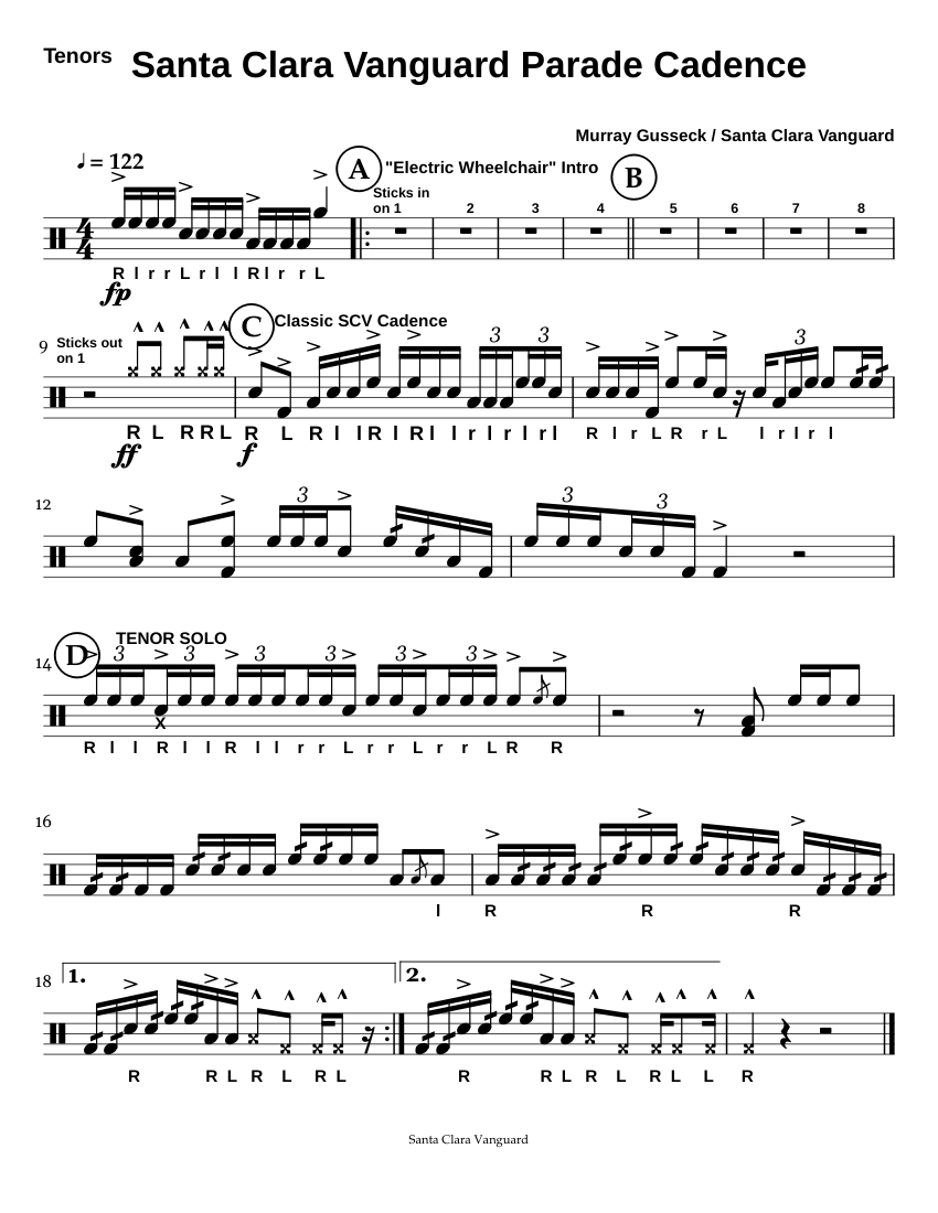 Santa Clara Vanguard Parade Cadence Tenor Line Sheet music for Tenor ...