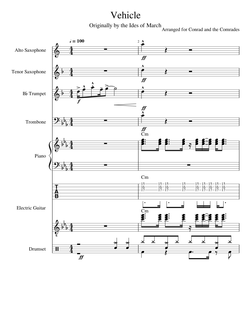 Vehicle Sheet music for Piano, Trombone, Saxophone alto, Saxophone tenor & more instruments ...