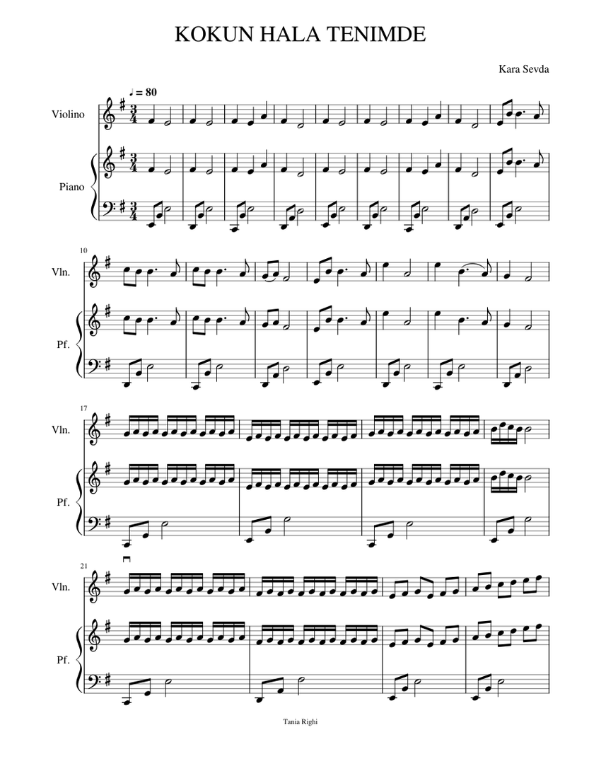 KOKUN HALA TENIMDE Sheet music for Piano, Violin (Solo) | Musescore.com