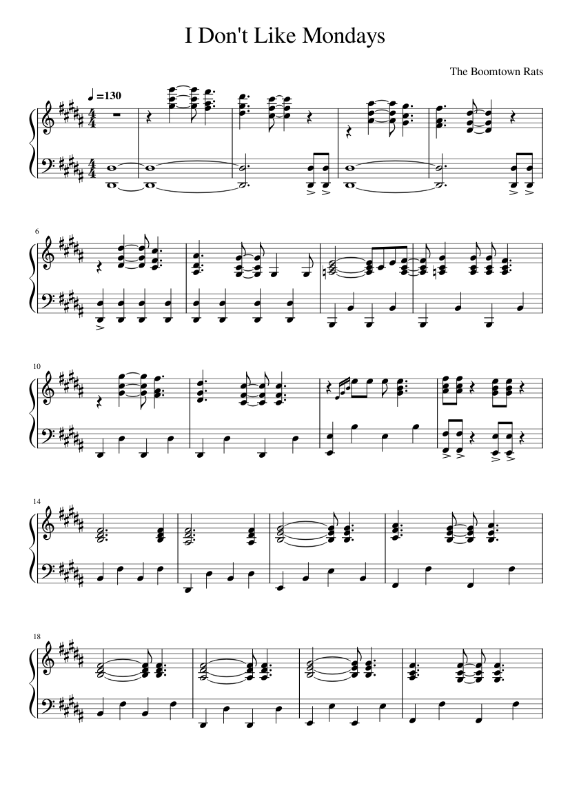 I Don't Like Mondays Sheet Music for Piano (Solo) | MuseScore.com