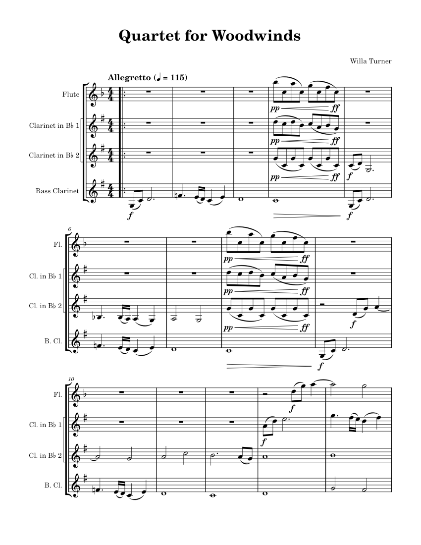 Quartet for Woodwinds Sheet music for Flute, Clarinet other (Woodwind ...