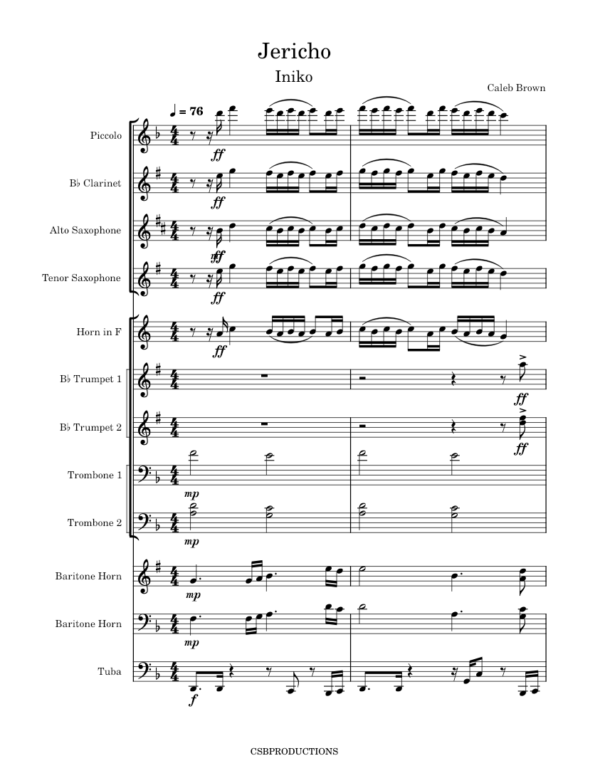 Jericho -Iniko Sheet music for Trombone, Tuba, Flute piccolo, Clarinet in b-flat & more ...