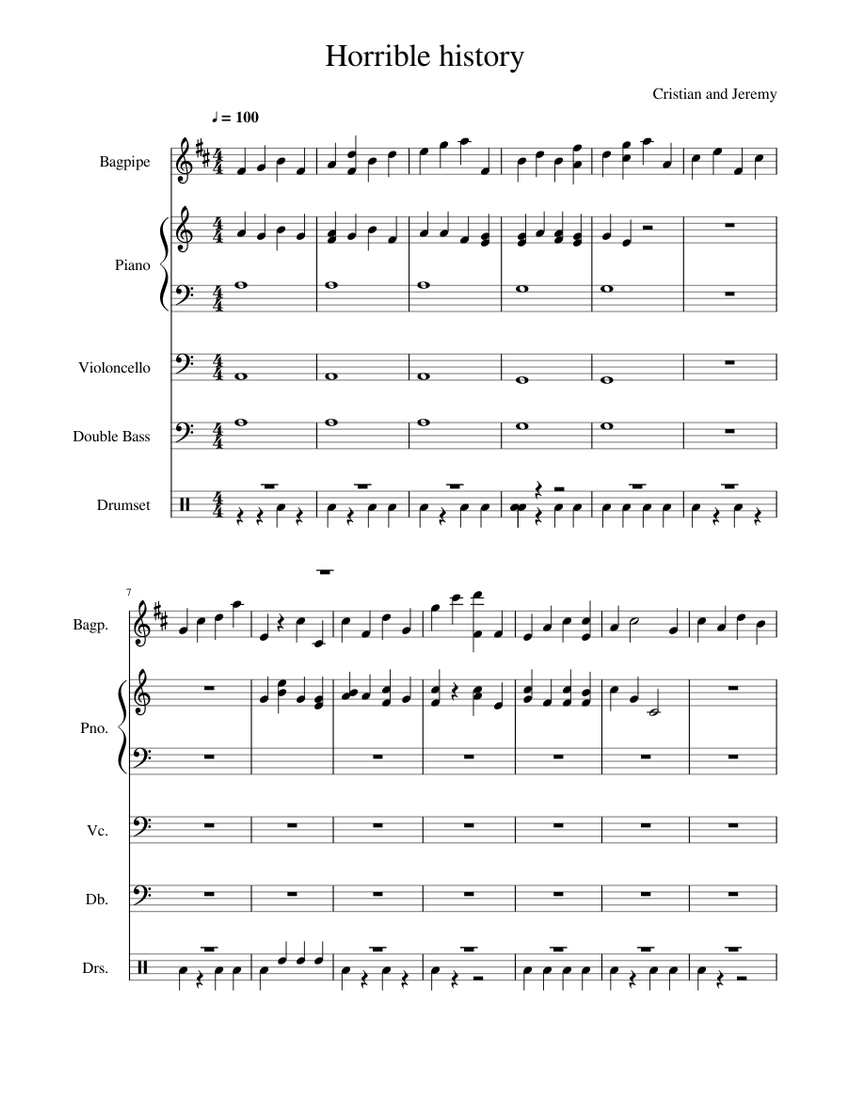 Horrible history Sheet music for Piano, Contrabass, Cello, Drum group ...