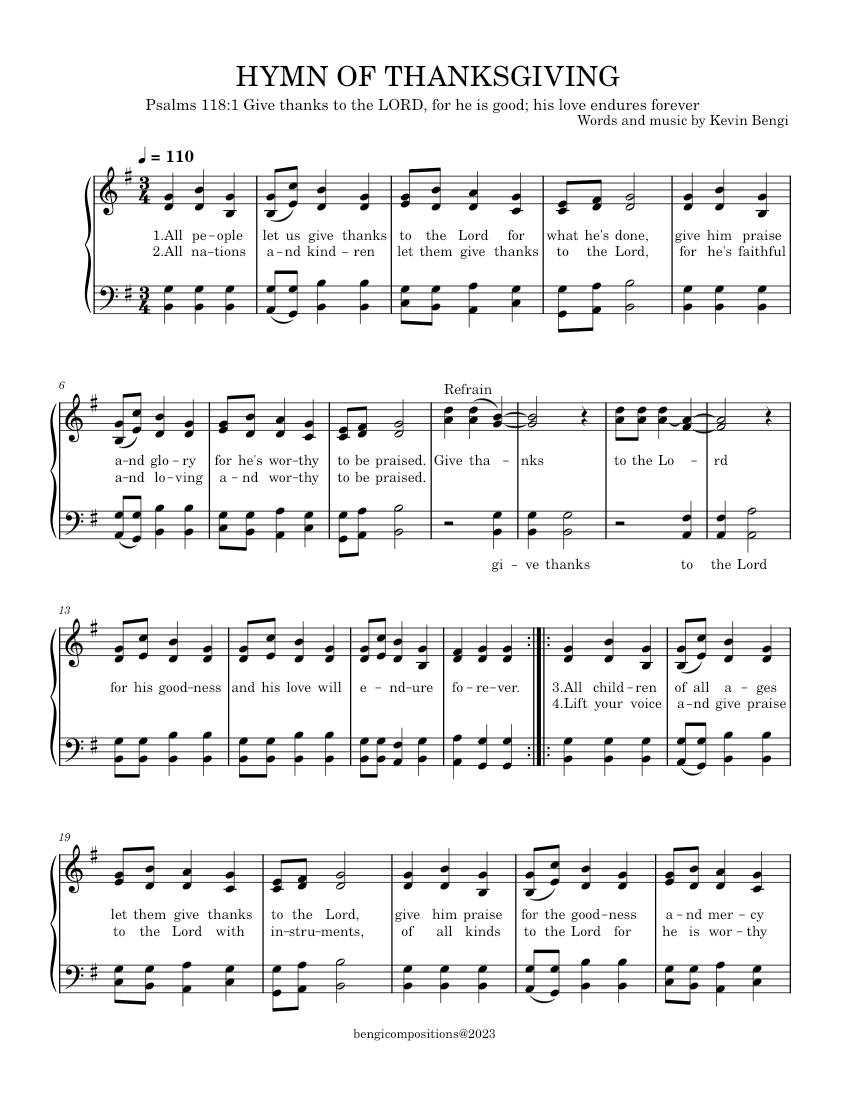 HYMN OF THANKSGIVING Sheet music for Piano (SATB) Easy | Musescore.com