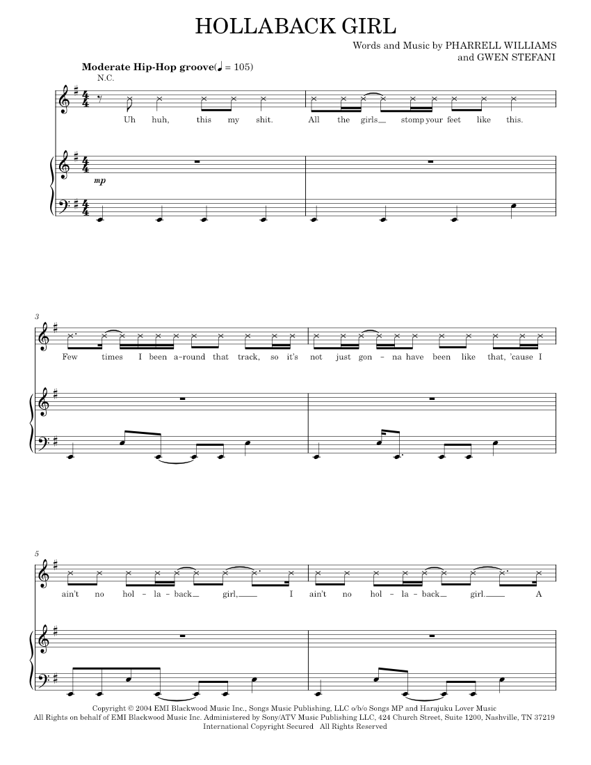 Play Official version of Hollaback girl sheet music by Gwen Stefani for ...