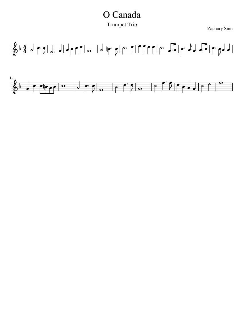 O Canada Trumpet Sheet Music for Trumpet in b-flat (Solo) | MuseScore.com