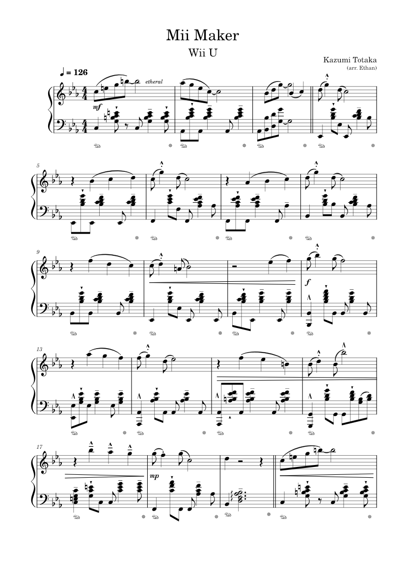Mii Maker - Wii U – Kazumi Totaka Sheet Music for Piano (Solo ...