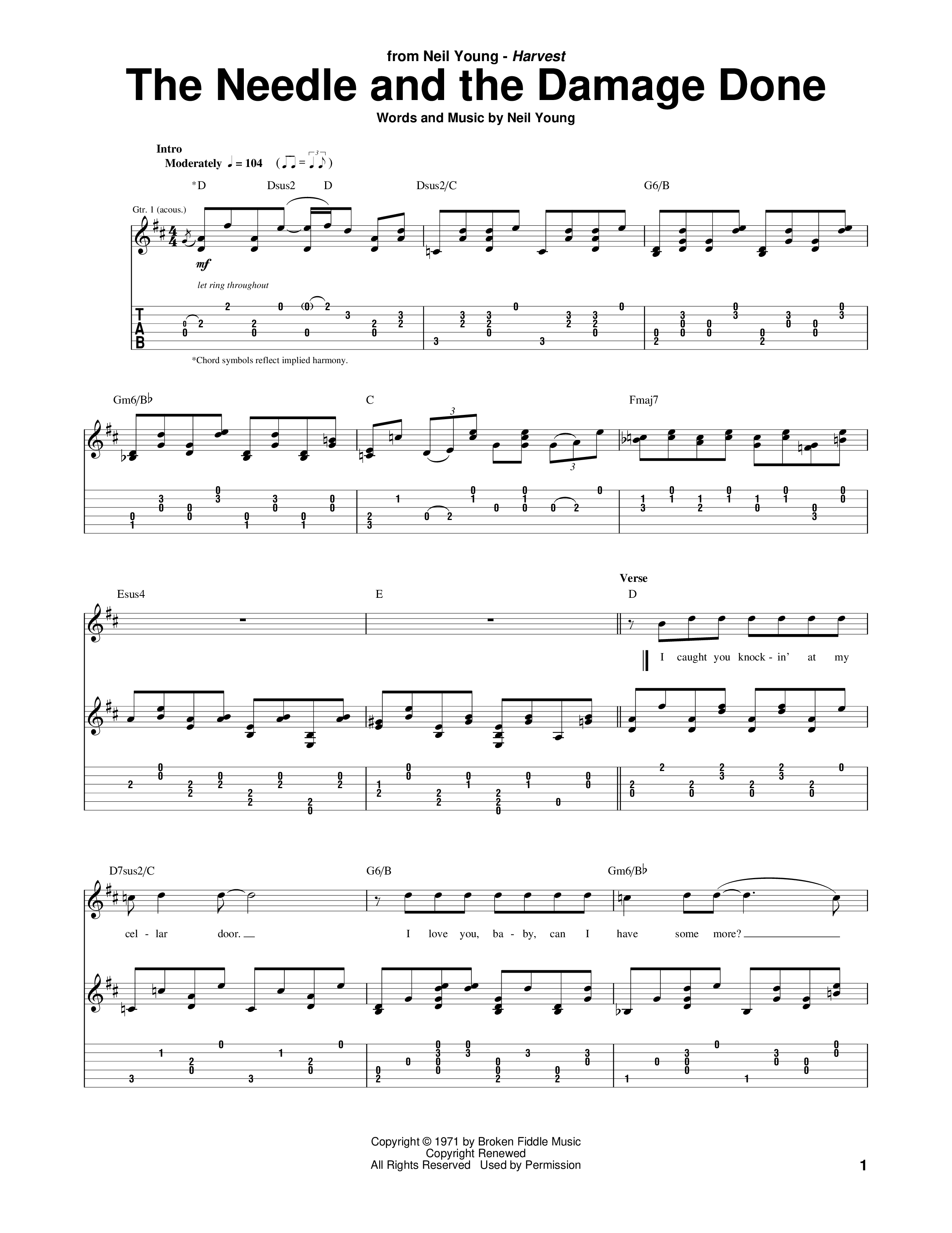 Play Official version of The needle and the damage done Sheet Music by ...