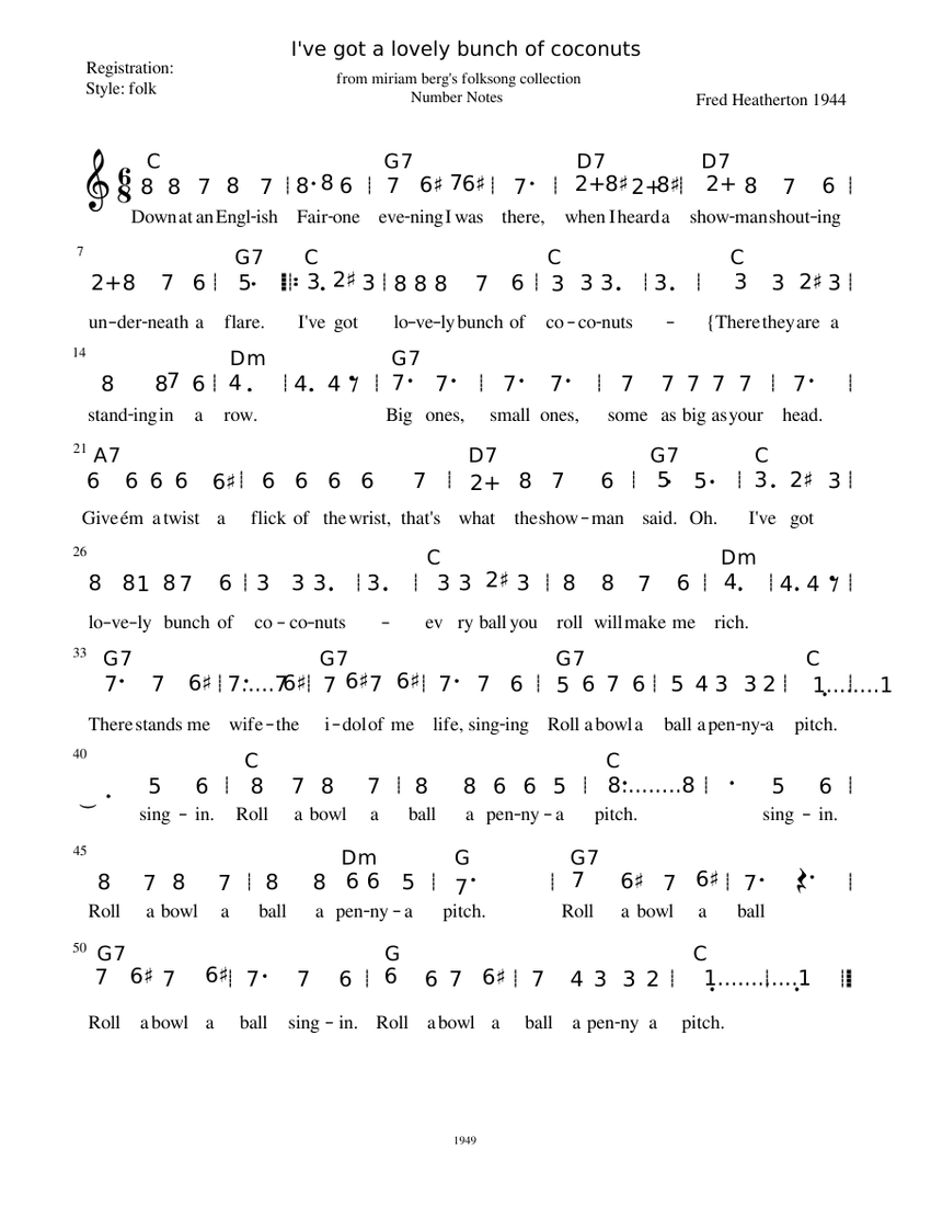 PN I've got a lovely bunch of coconuts Sheet music for Piano (Solo) Easy | Musescore.com