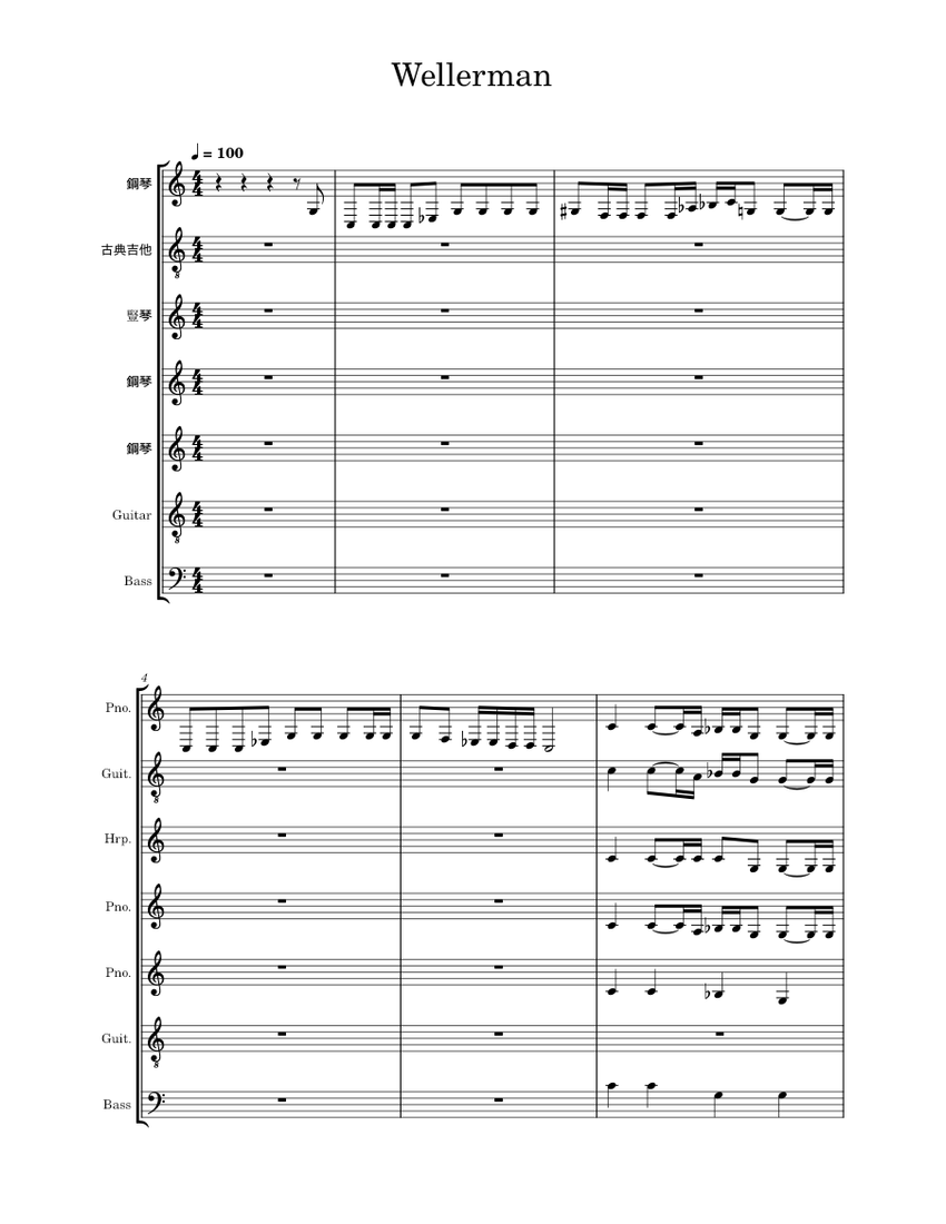 Wellerman Sheet music for Piano, Guitar, Bass guitar, Harp (Mixed ...