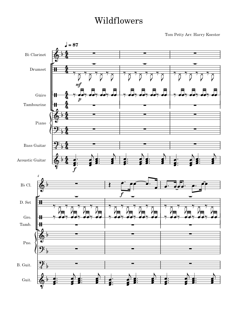 Wildflowers Sheet music for Piano, Tambourine, Clarinet in b-flat ...