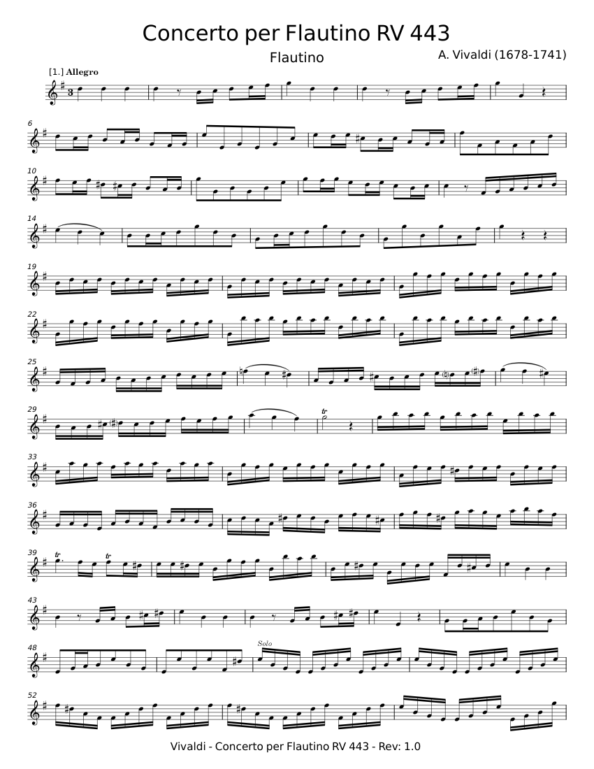 Recorder Concerto in C major, RV 443 - Antonio Vivaldi Sheet Music for Flute (Solo) | MuseScore.com