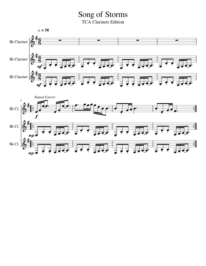Song of Storms (TCA Clarinets Edition) Sheet music for Clarinet in b ...
