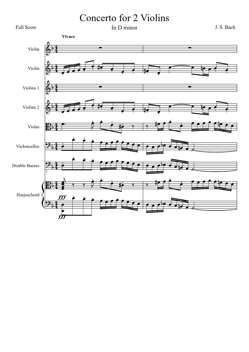 Concerto for two violins by Bach Sheet music for Harpsichord, Violin (Mixed Trio) | Musescore.com