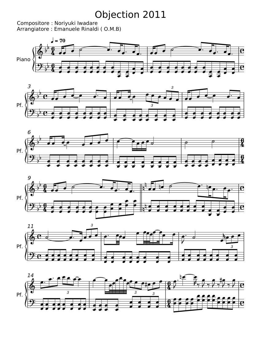 Objection! 2011 - Noriyuki Iwadare Sheet Music for Piano (Solo ...
