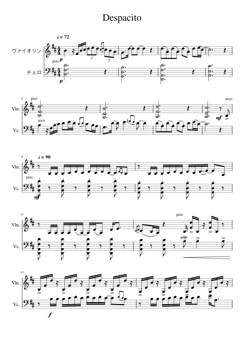 Despacito (For Violin and Violoncello) Sheet music for Violin, Cello ...