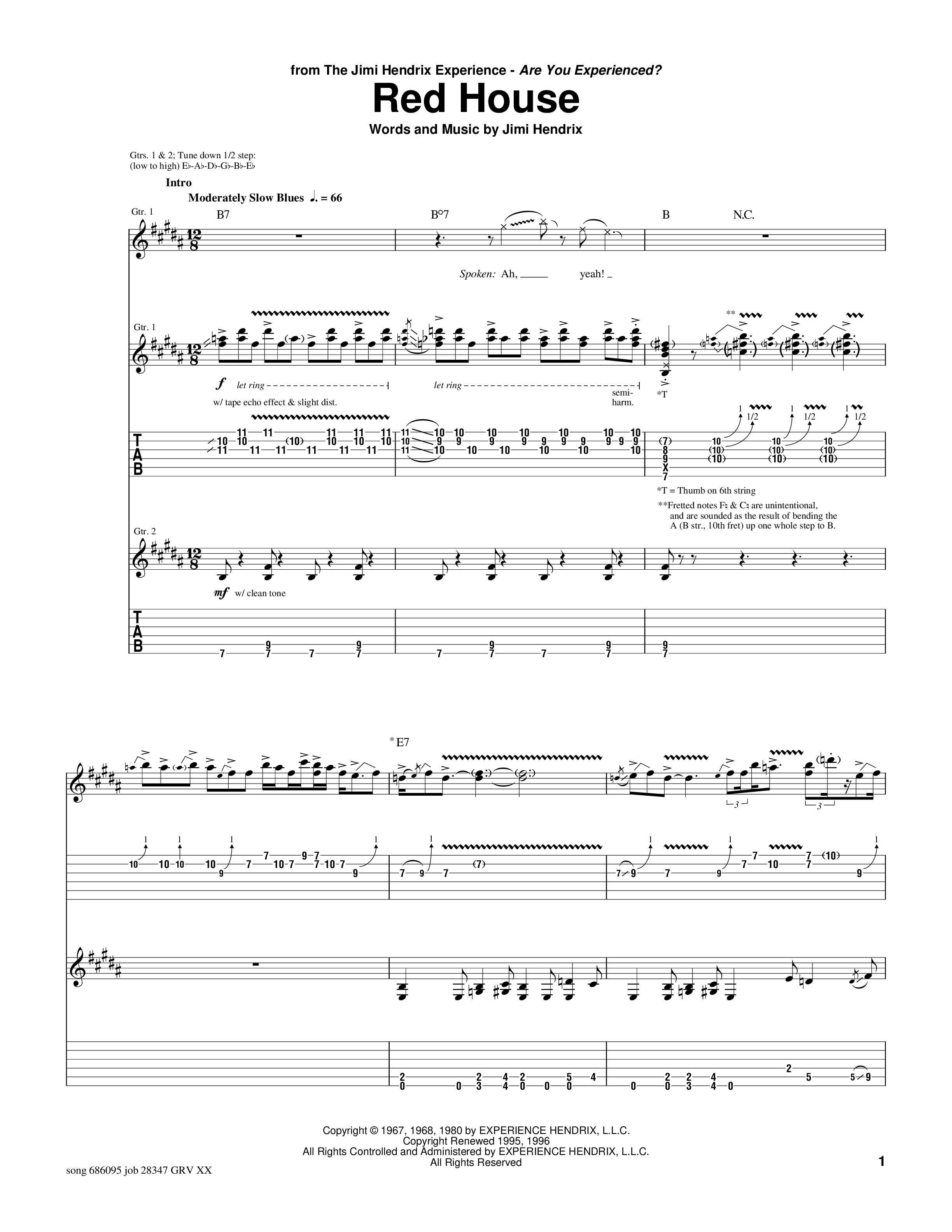 Red House Sheet music by Jimi Hendrix, Buddy Guy, Buddy Miles Official ...