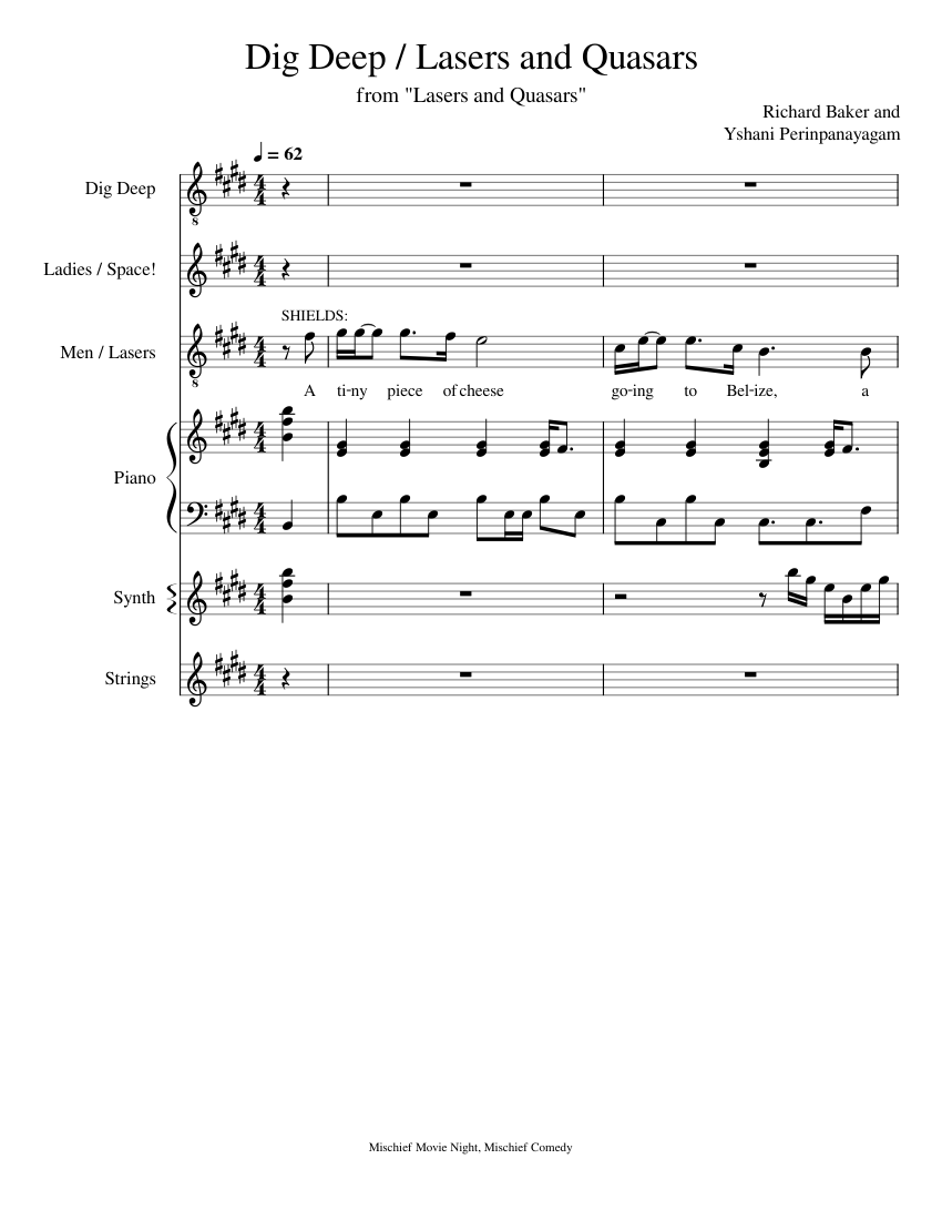 Dig Deep / Lasers and Quasars – Mischief Theatre Sheet music for Piano ...