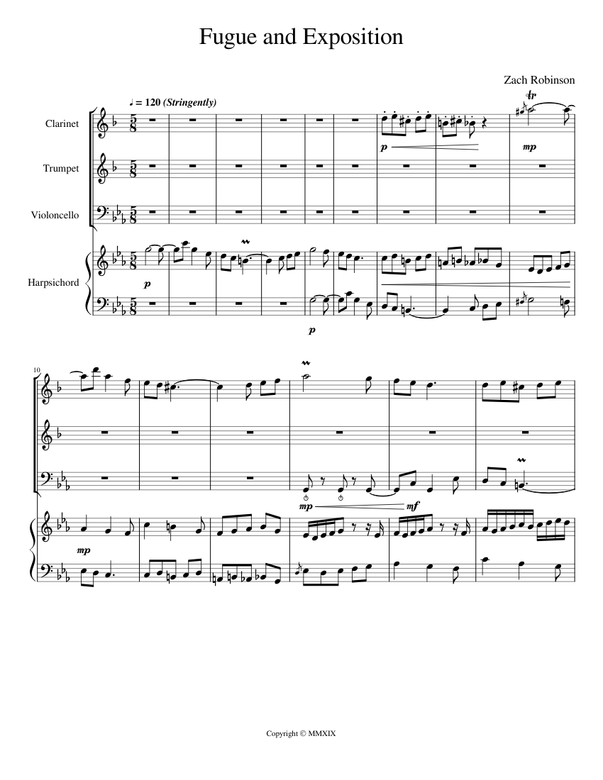 Fugue and Exposition (Complete) Sheet music for Harpsichord, Clarinet ...