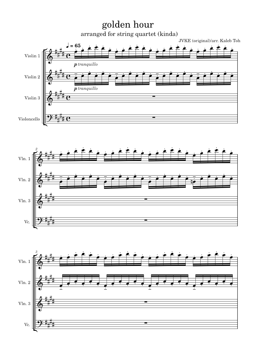 Golden Hour - JVKE Sheet music for Violin, Cello (String Quartet ...