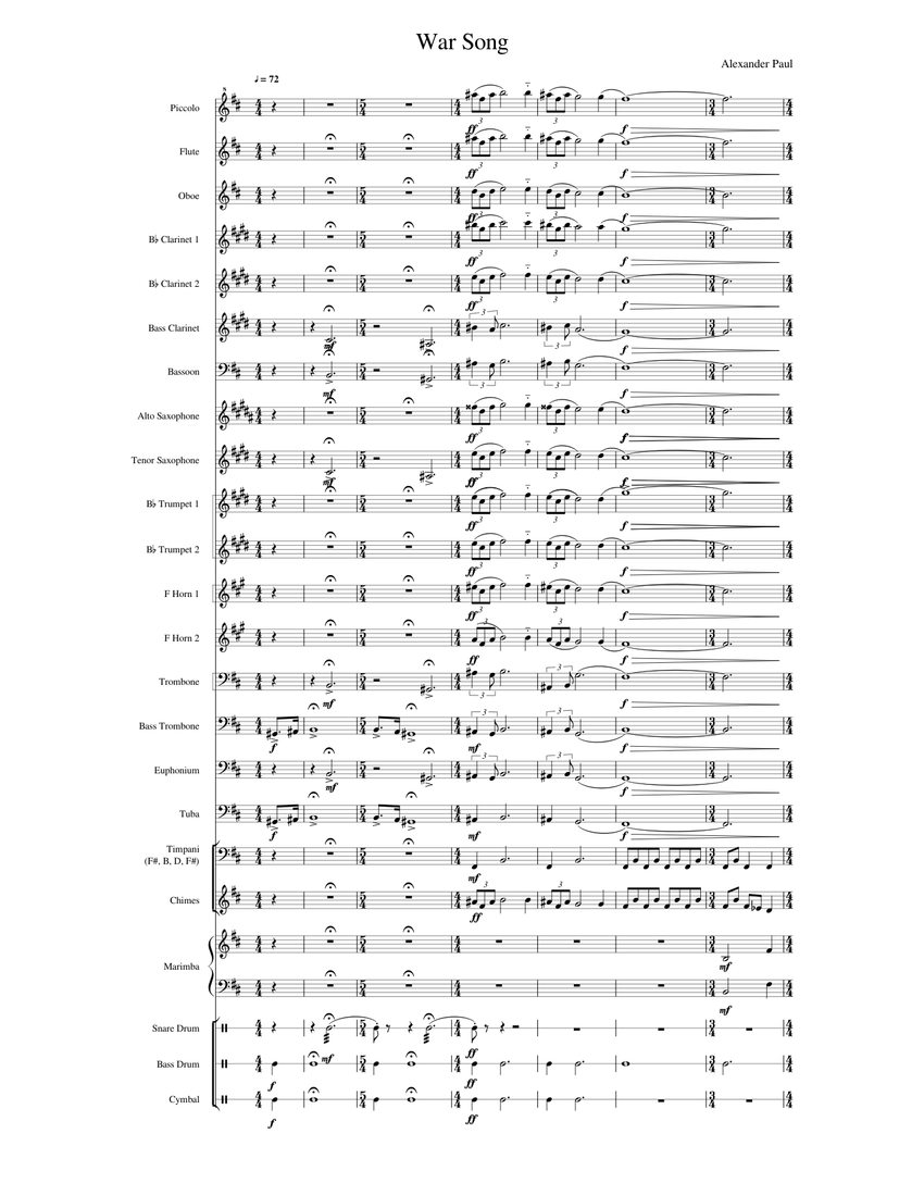 War Song Full Band Arrangement Sheet music for Trombone, Euphonium ...