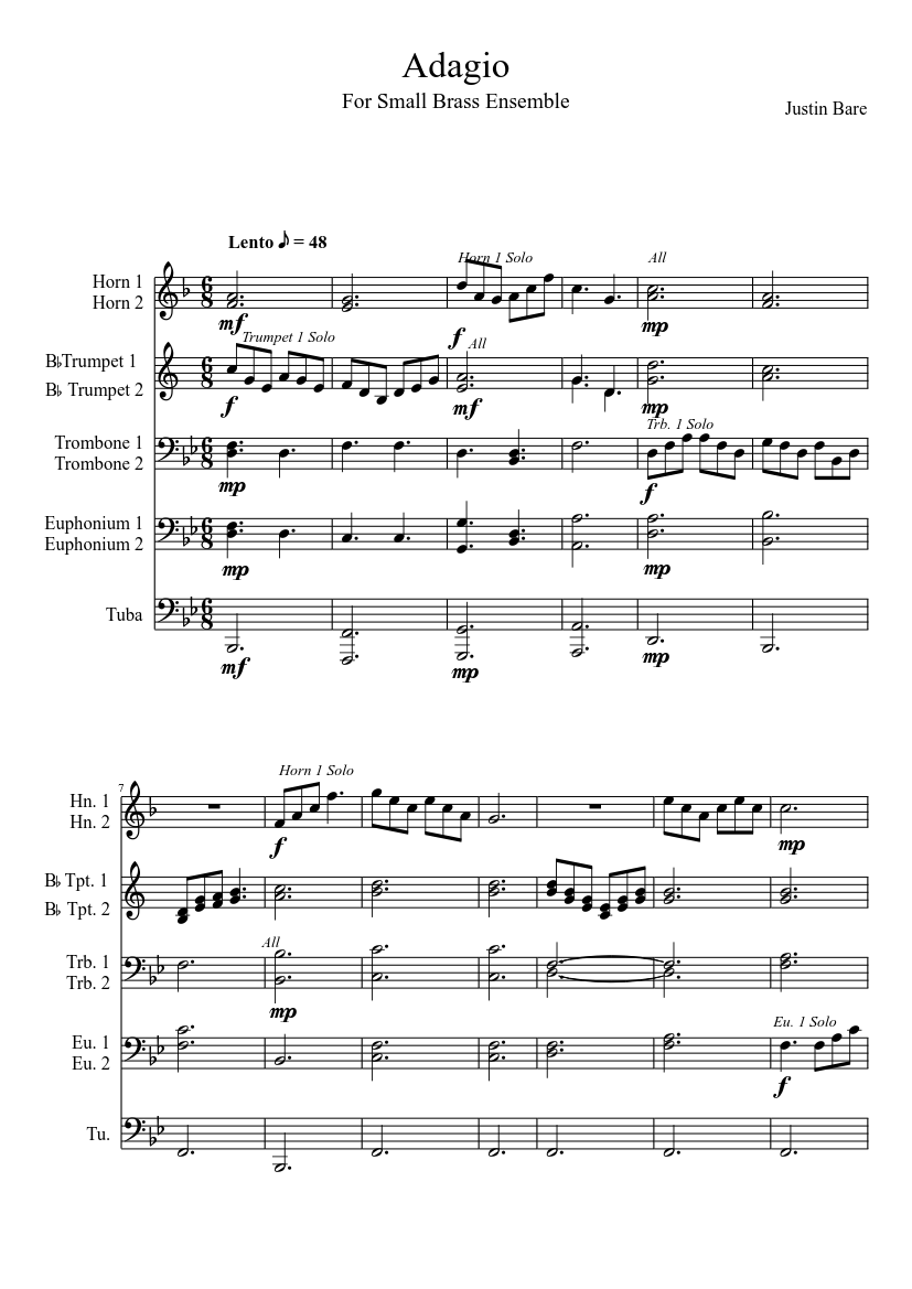 Adagio - For Small Brass Ensemble Sheet music for Tuba (Solo ...