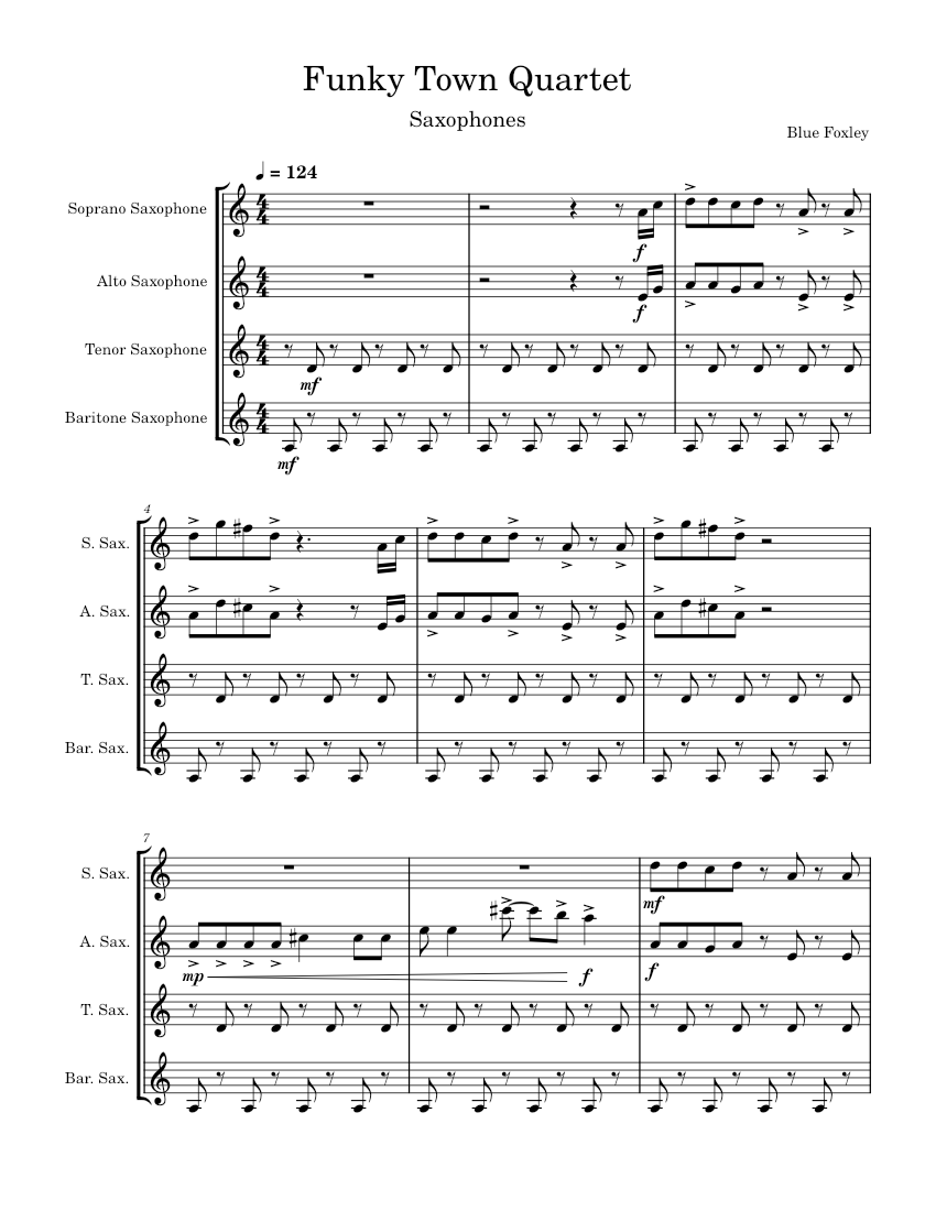 Funky Town Quartet Sheet music for Saxophone alto, Saxophone tenor ...