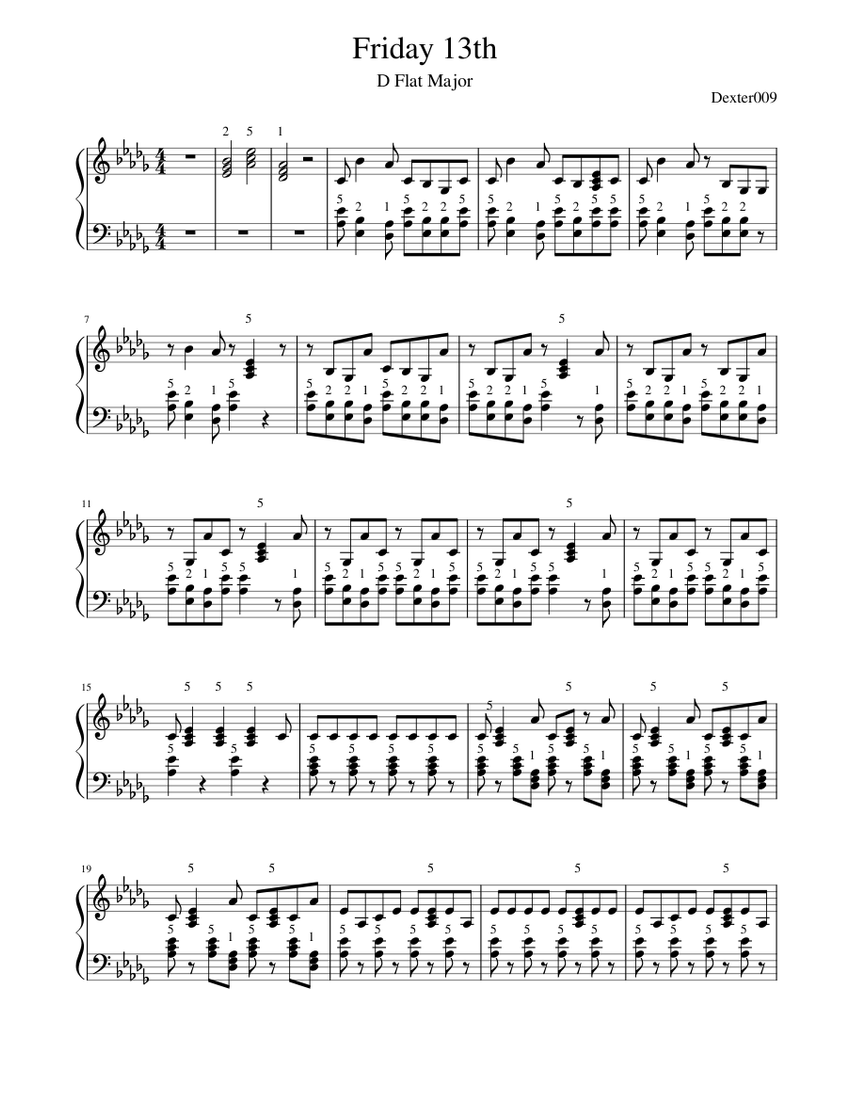 Friday 13th Sheet music for Piano (Solo) | Musescore.com