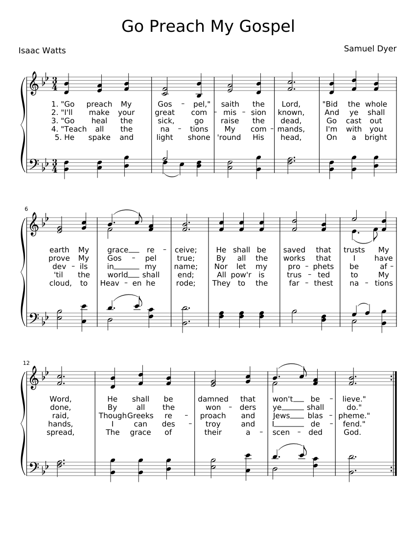 Go Preach My Gospel Sheet music for Piano (Solo) Easy | Musescore.com