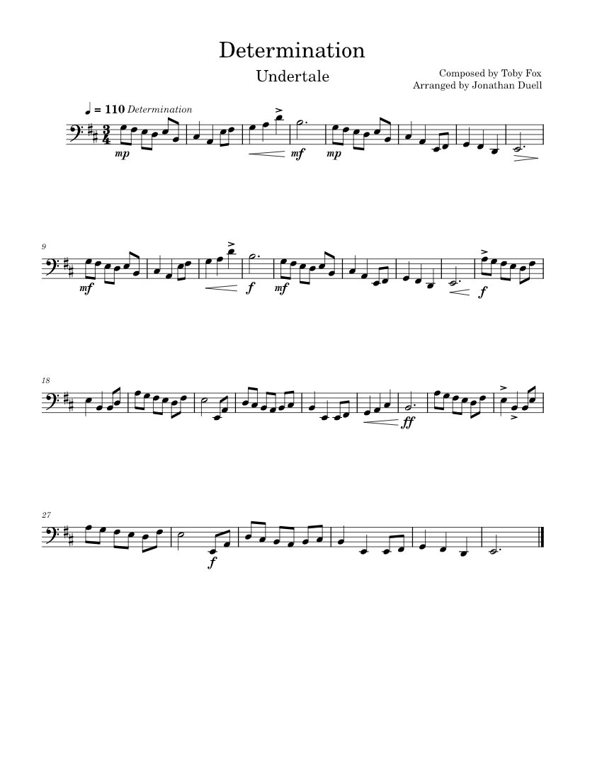 Determination – Toby Fox – Undertale OST: 011 for Cello Solo Sheet ...