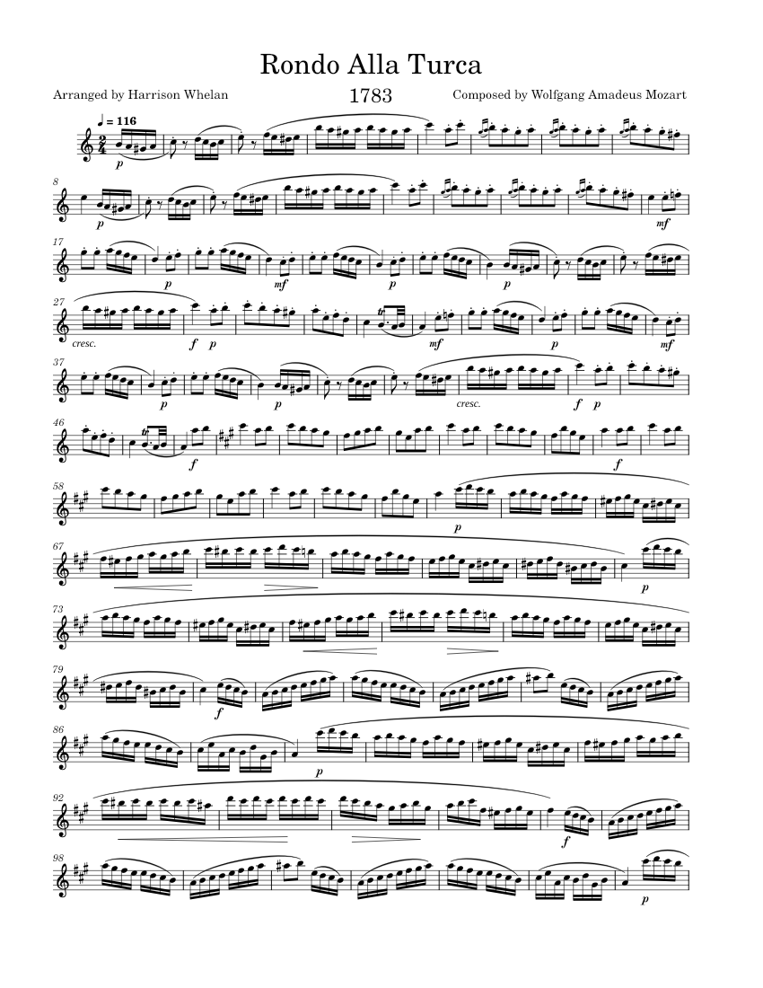 Rondo Alla Turca Sheet music for Flute (Solo) | Musescore.com