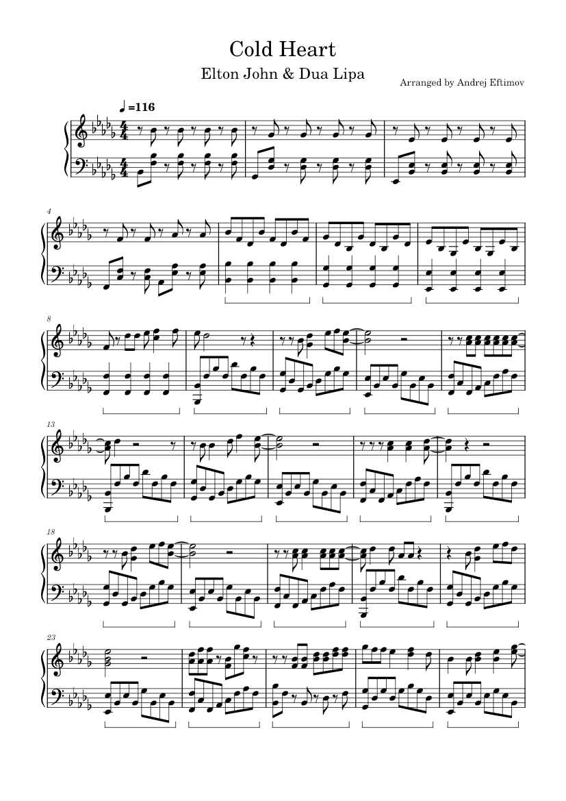 Cold Heart (PNAU Remix) – Elton John & Dua Lipa Sheet music for Piano ...