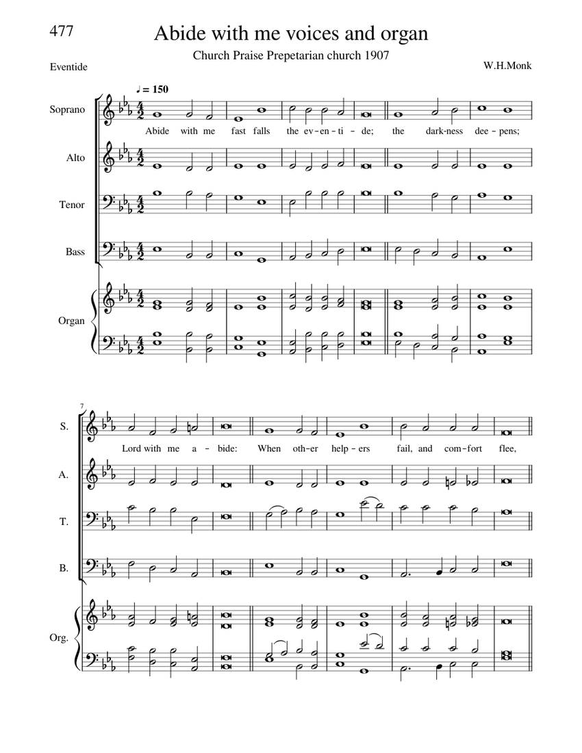 Abide_with_me_voices_and_organ Sheet music for Soprano, Alto, Tenor ...