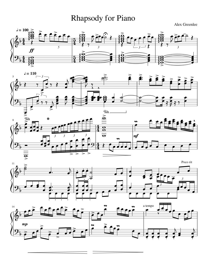 Rhapsody for Piano Sheet music for Piano (Solo) | Musescore.com