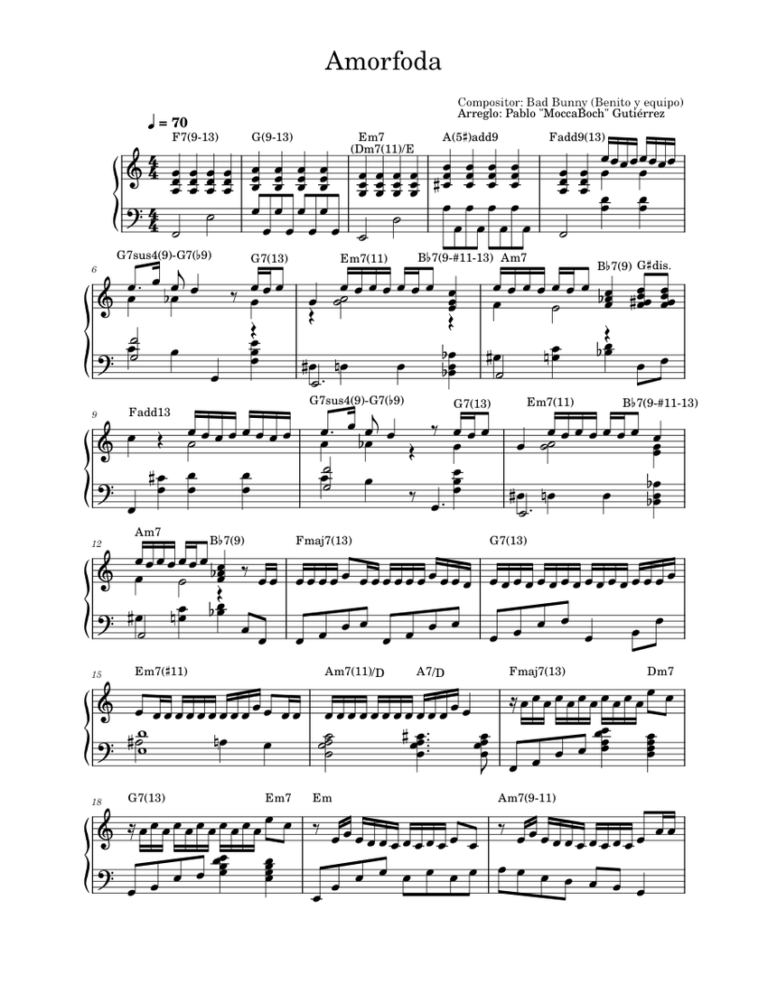 Amorfoda – Bad Bunny Amorfoda Rearmonizado Sheet music for Piano (Solo ...
