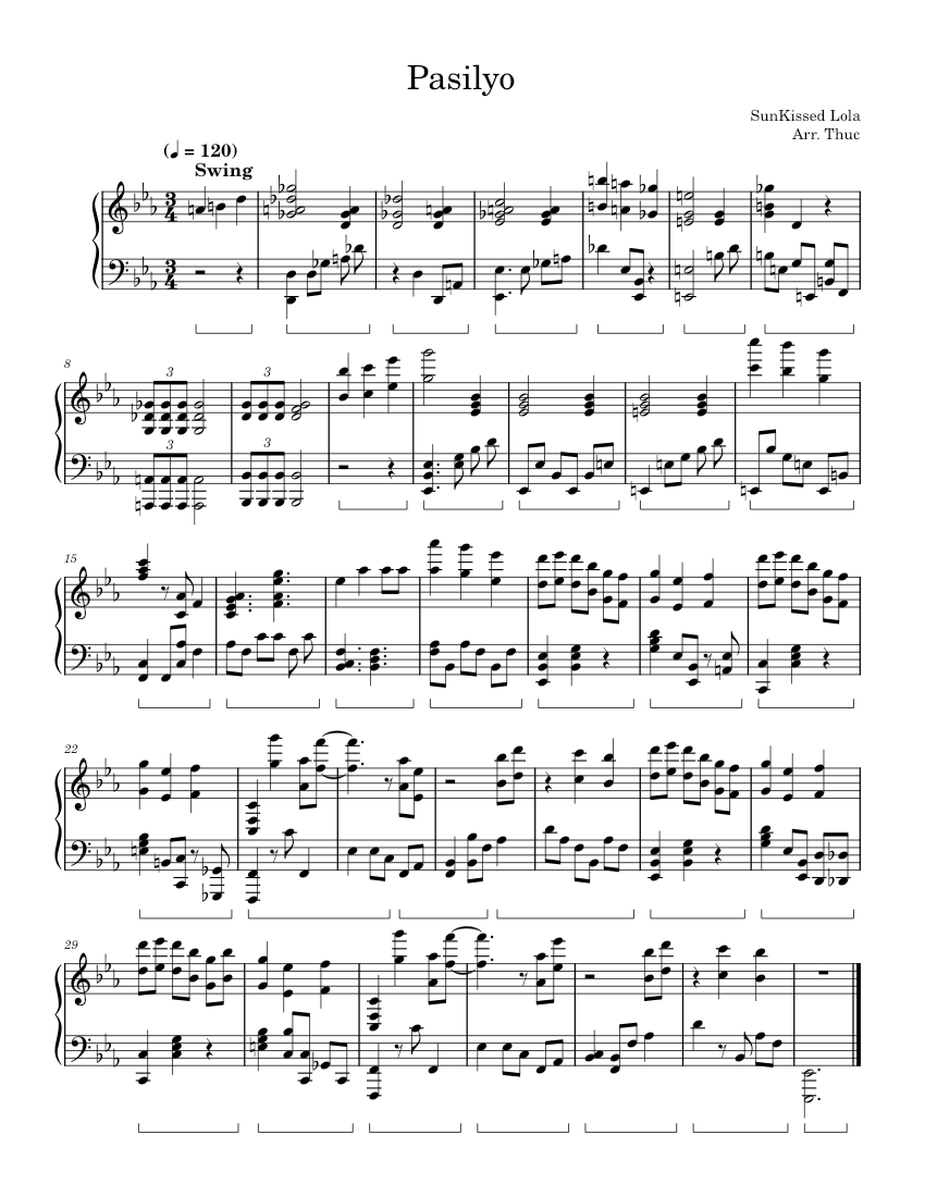 Pasilyo - SunKissed Lola (Piano Solo) Sheet Music for Piano (Solo ...