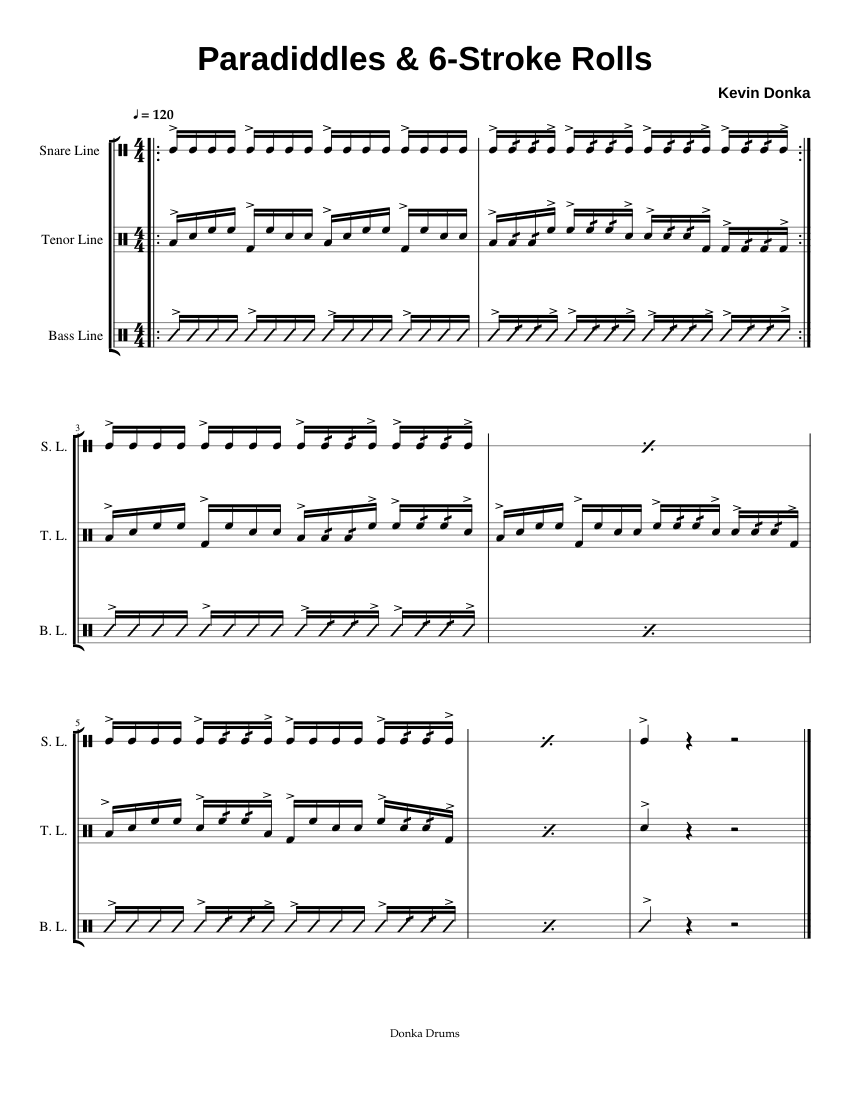 Paradiddles & 6-Stroke Rolls Sheet music for Snare drum, Tenor drum, Bass drum (Percussion Trio ...