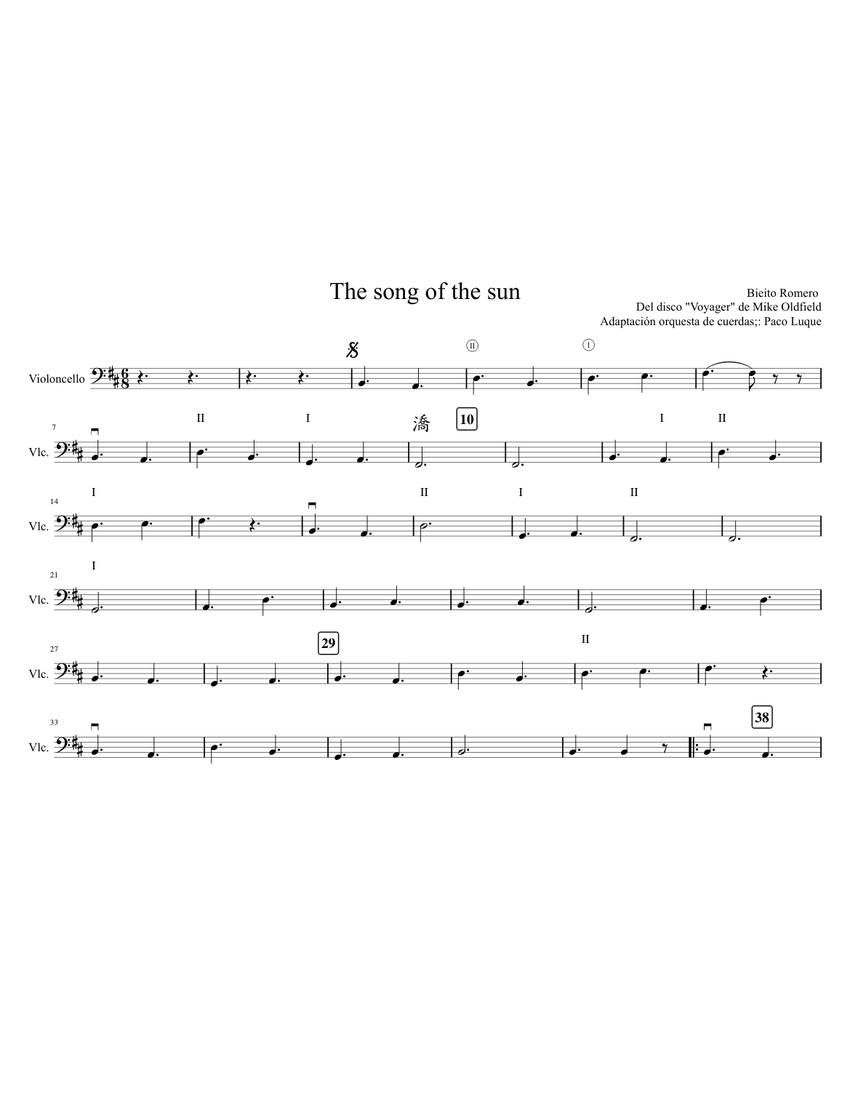 The song of the sun Sheet music for Cello (Solo) | Download and print ...