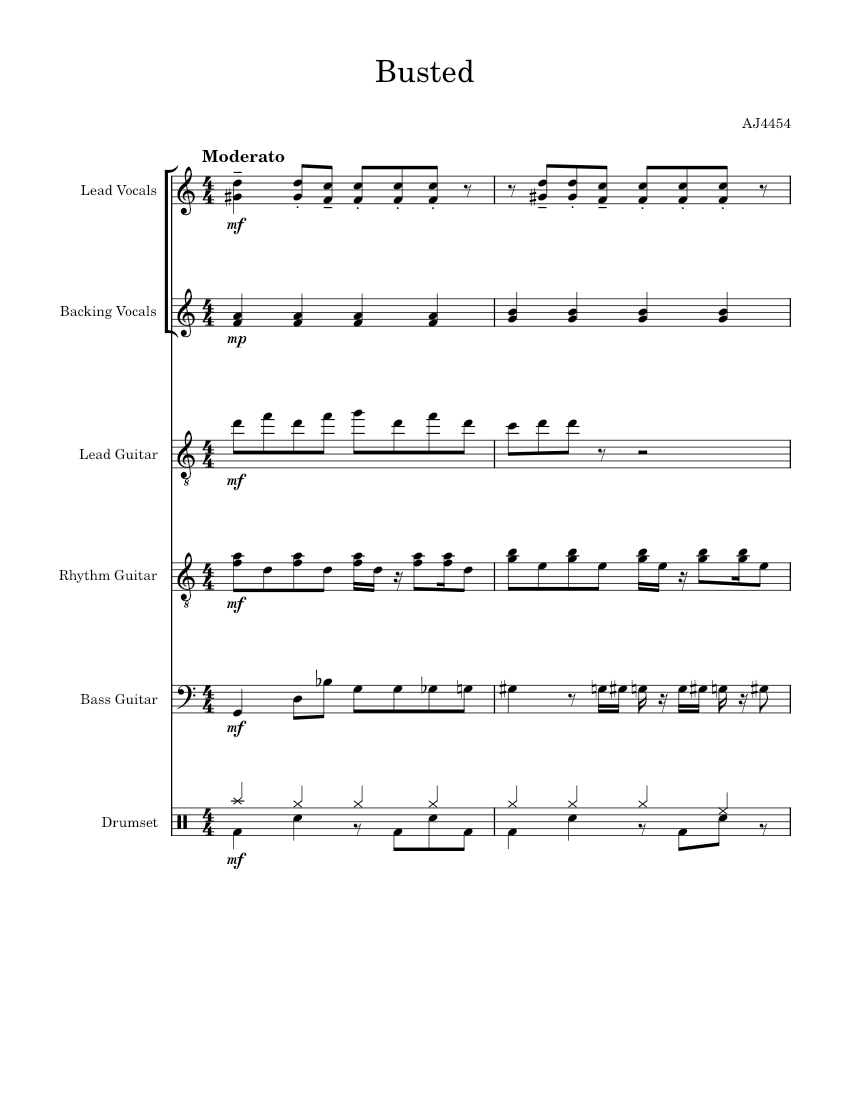Busted Sheet music for Guitar, Bass guitar, Drum group, Synthesizer ...