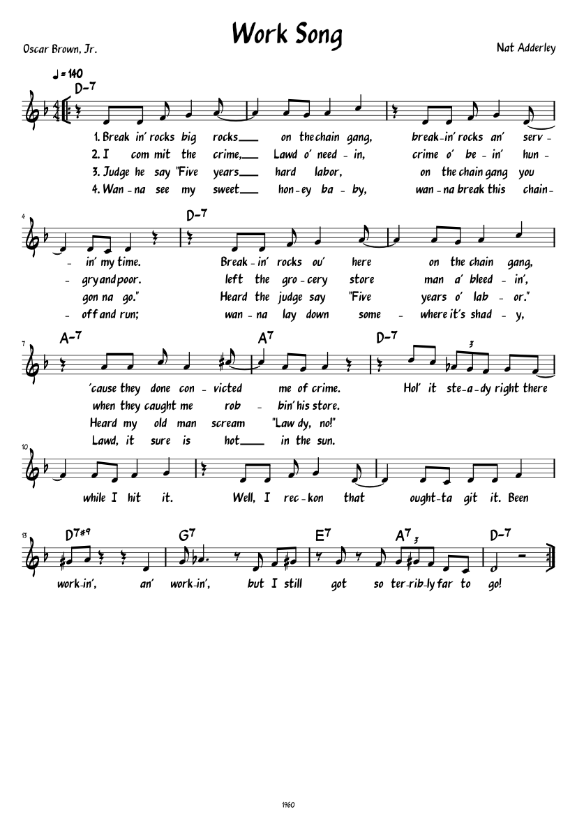 Work Song (Lead sheet with lyrics ) Sheet music for Piano (Solo) Easy ...