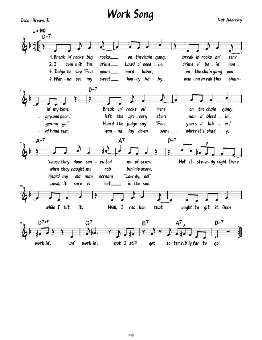 Work Song (Lead sheet with lyrics ) Sheet music for Piano (Solo) Easy ...