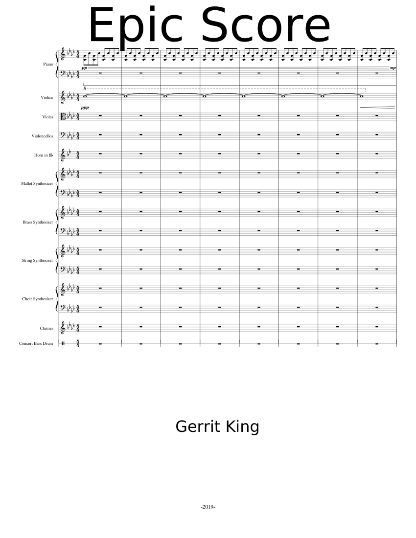 Epic Orchestral Score Sheet music for Piano, French horn, Bass drum ...
