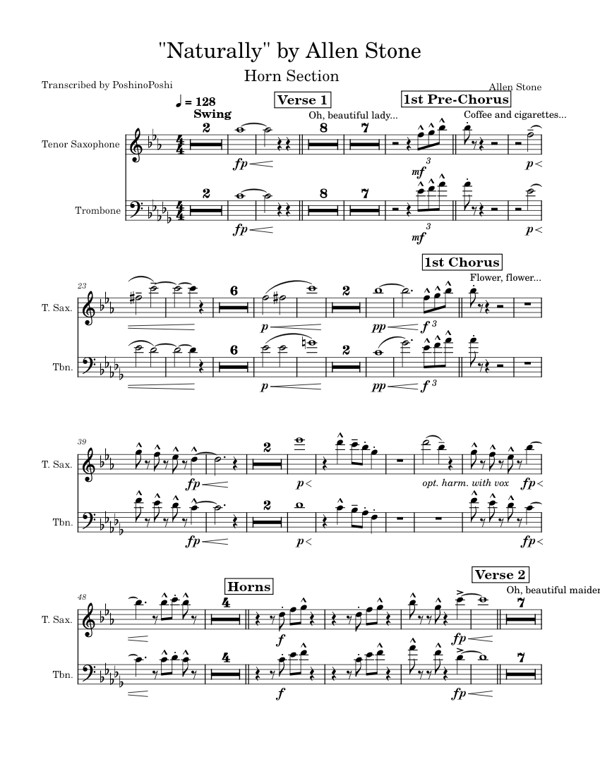 "Naturally" - Allen Stone Sheet music for Trombone, Saxophone tenor ...