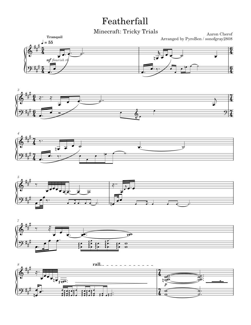Minecraft OST: Featherfall - Aaron Cherof Sheet Music for Piano (Solo ...