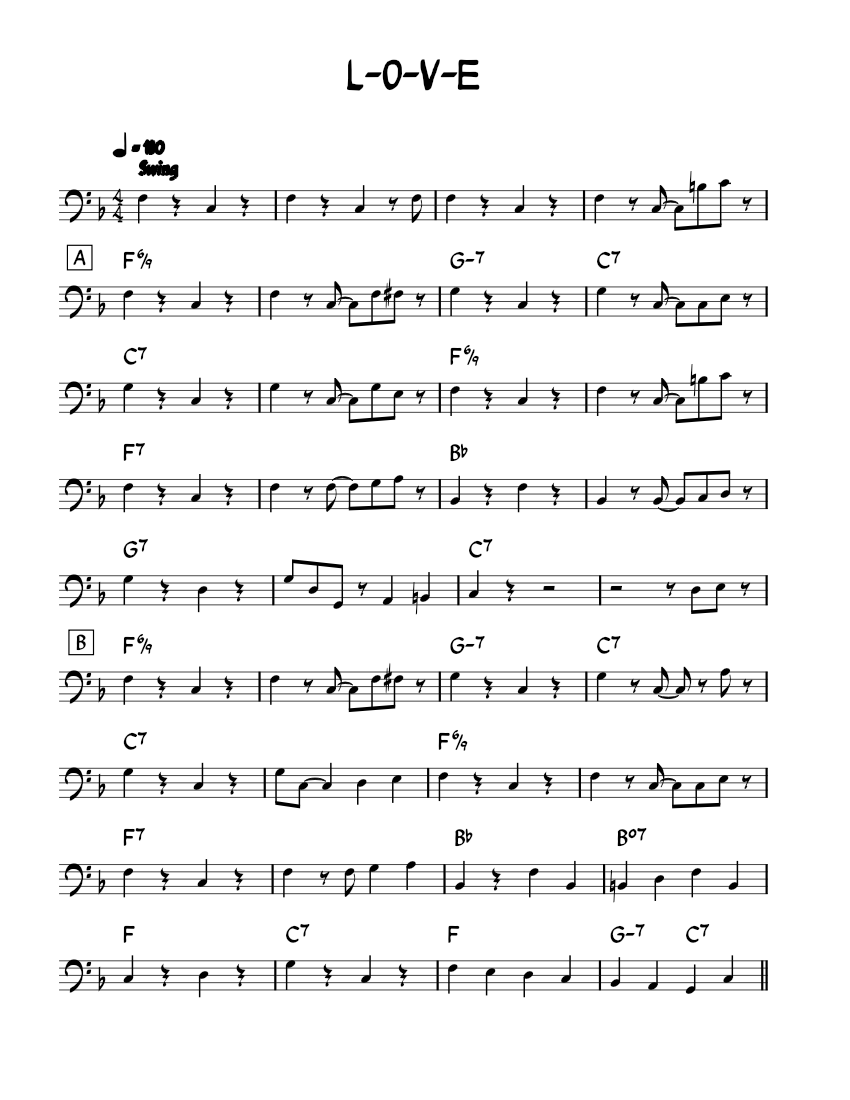 L-O-V-E – Nat King Cole Sheet Music with Chords for Bass guitar (Solo) | MuseScore.com