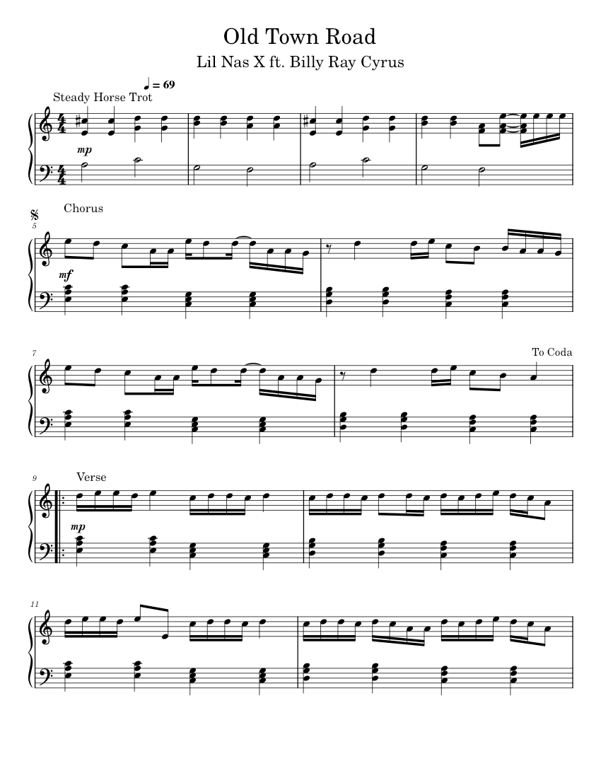 Old town road – Lil Nas X (Easy Piano Lead Sheet) Sheet music for Piano (Solo) | Musescore.com