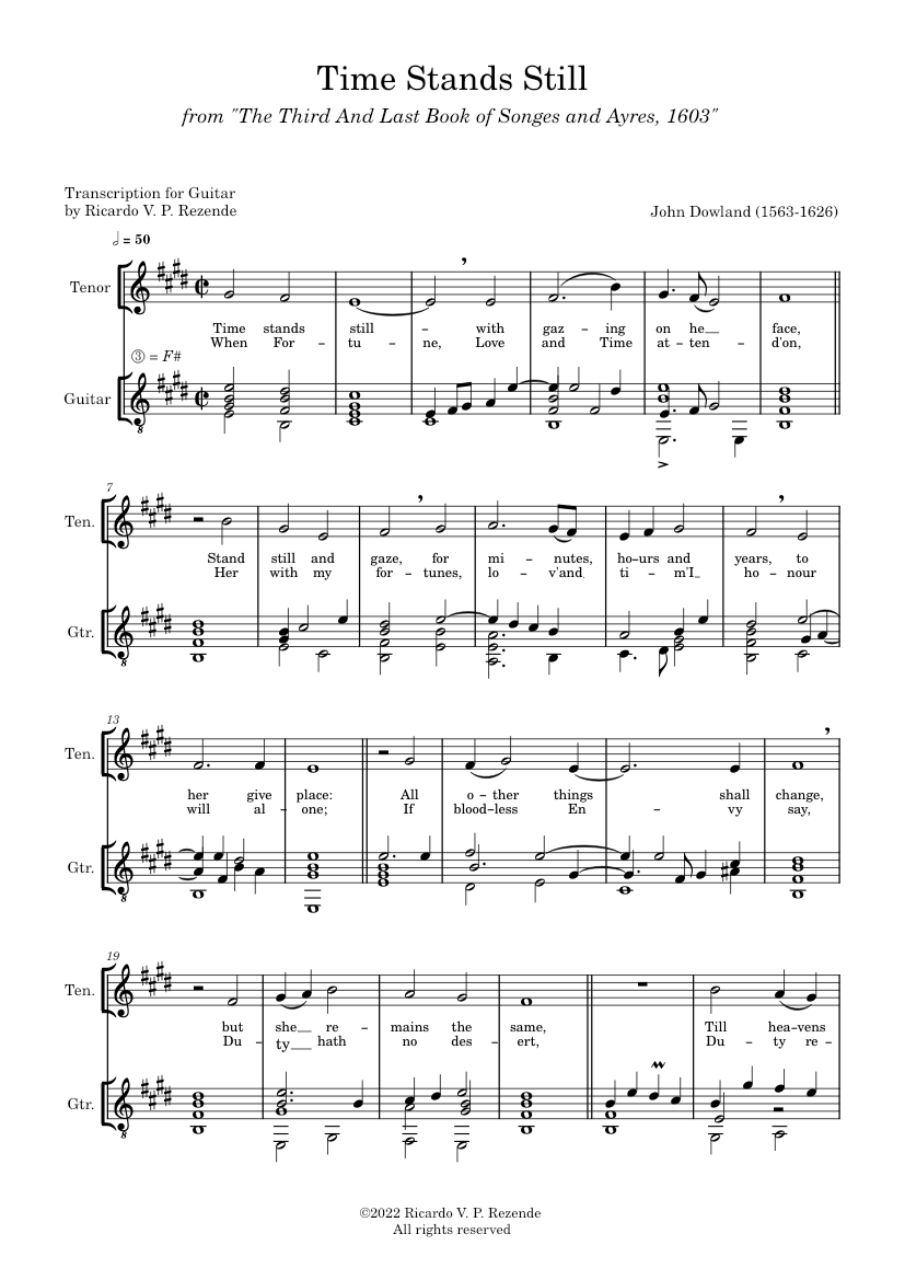 Time Stands Still -John Dowland Sheet music for Soprano, Guitar (Mixed ...