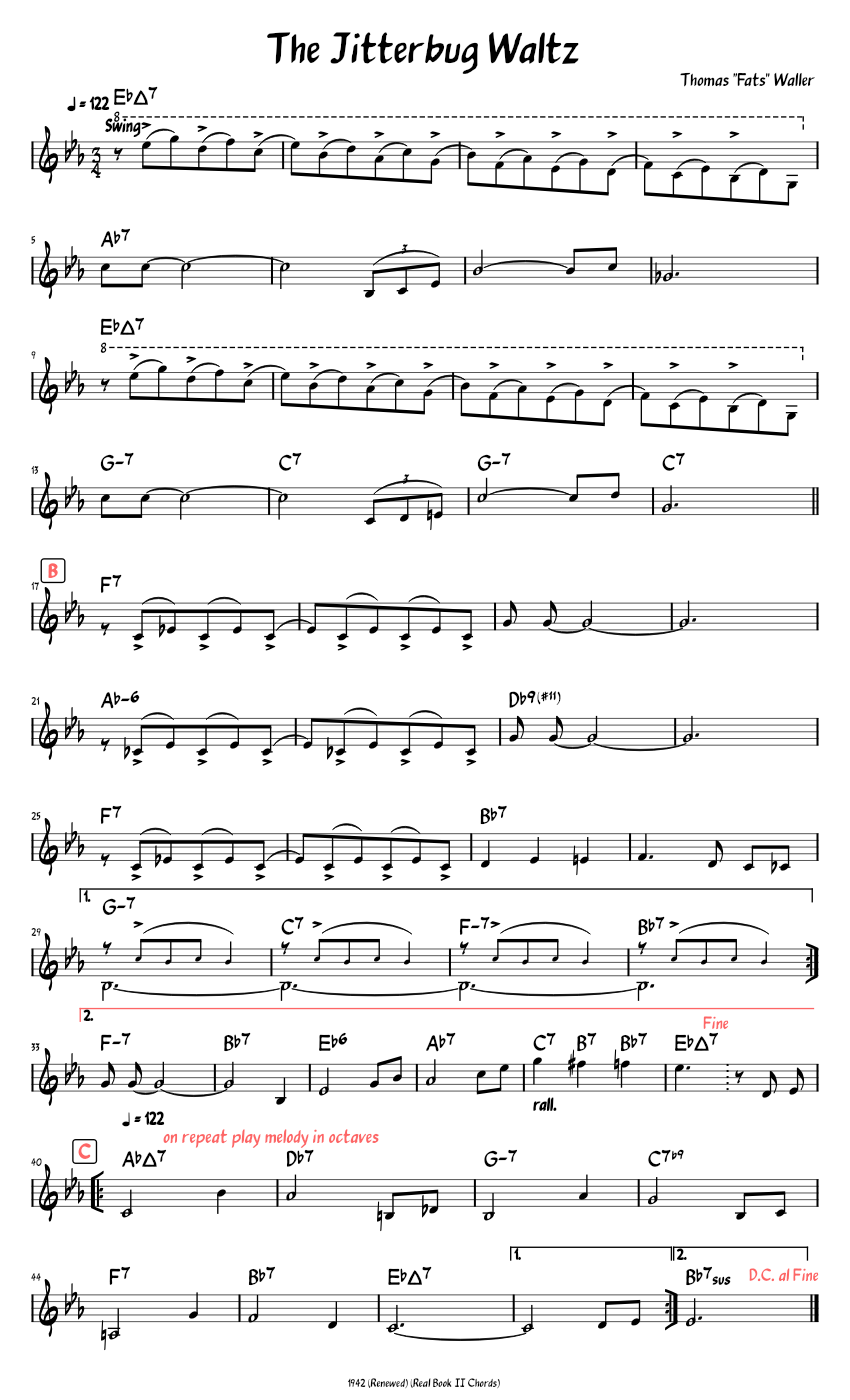 The Jitterbug Waltz (Lead sheet ) Sheet Music with Chords for Piano ...